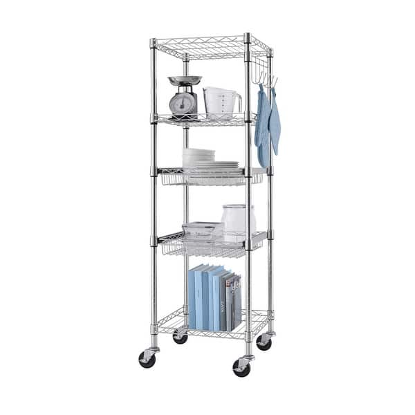 TRINITY EcoStorage® 5-Tier 18x18x56.5 Commercial Square Rack w/ Wheels ...