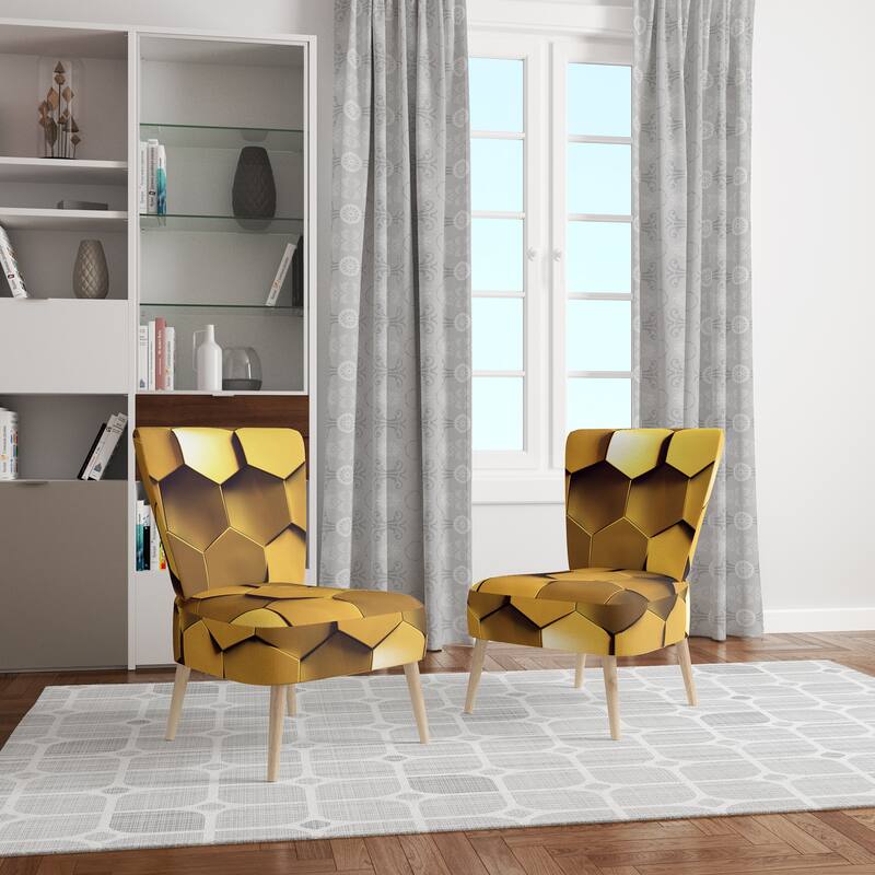 Designart "Golden Honeycomb" Upholstered Mid-Century Accent Chair - Arm ...