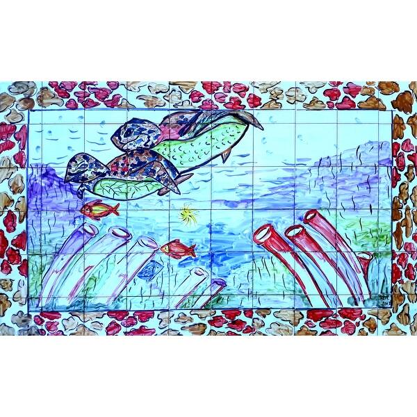 60in x 36in Swimming Turtles Design 60pc Tile Ceramic Wall Mural - Bed ...