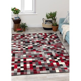 Florence Collection - Red/Grey Tiny Blocks Rug - Bed Bath & Beyond ...