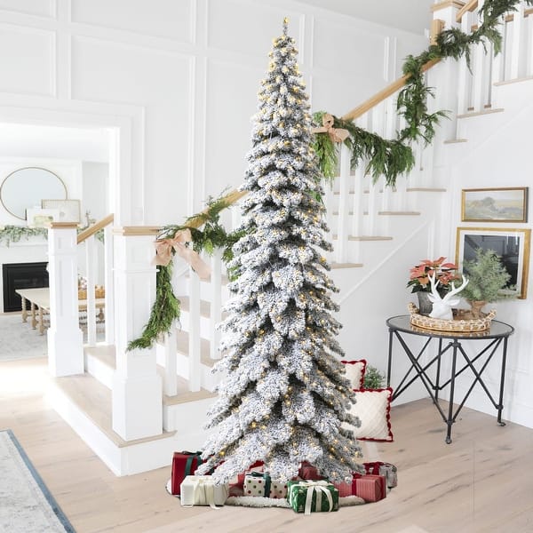 Glitzhome 7.5ft/9ft/12ft Pre-Lit Flocked Layered Spruce Artificial ...