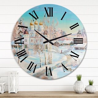 Designart 'Country Road In Winter Landscape With Temple' Traditional ...