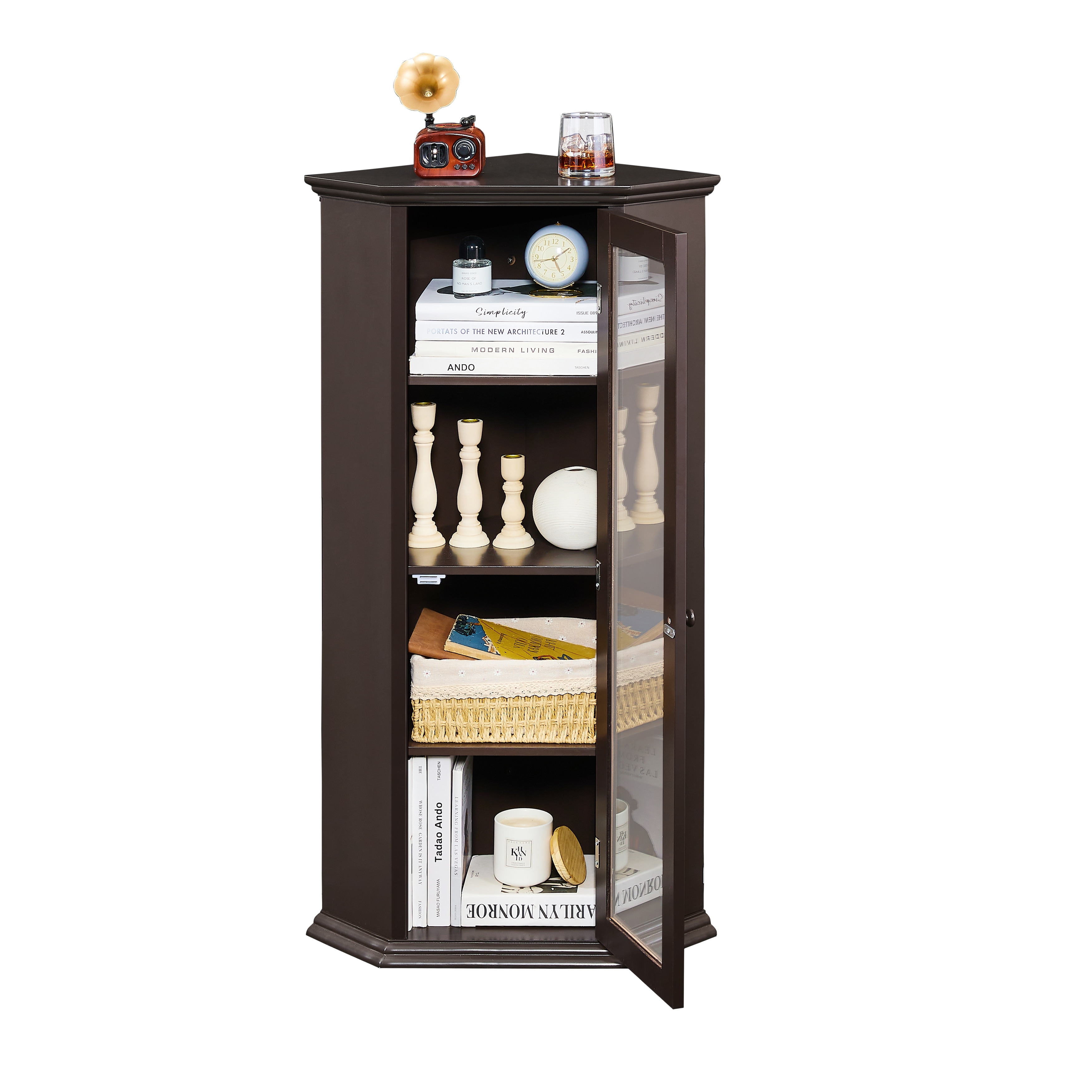 Glass Door Corner Cabinet Bathroom Storage Cabinet Hexagonal Sideboard ...