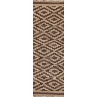 Reversible Kilim Brown Runner Rug Flat-weave Wool Carpet - 2'9"x 9'11 ...