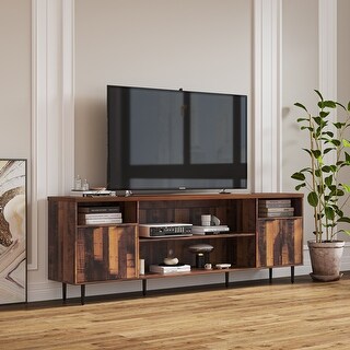 Modern Wooden 85" TV Stand with Storage Shelves TV Console Table - Bed ...