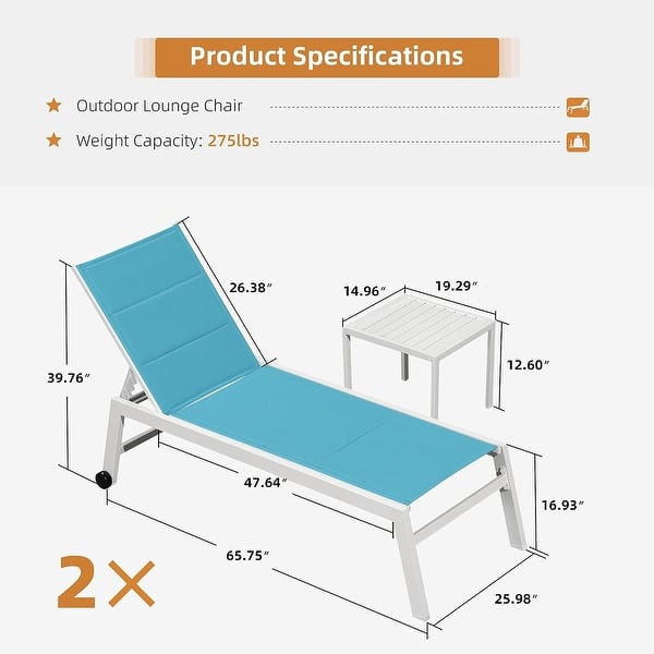 PURPLE LEAF Outdoor Chaise Lounge Set Adjustable Sunbathing Recliner ...