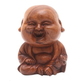 Novica Handmade Smiling Baby Buddha Wood Sculpture - Bed Bath & Beyond ...