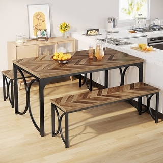 47 Inche Dining Table and Benches Set,Rectangular Kitchen Table With ...