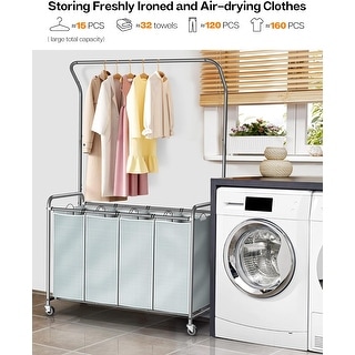 4 Compartments Laundry Basket with rolling lockable wheels,Laundry ...