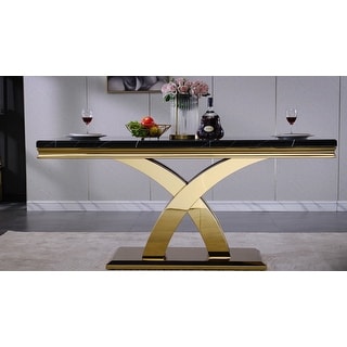 Black Dining Room Table with Polished Gold Metal Legs - Bed Bath ...