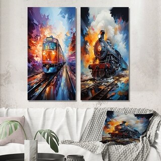 Designart "Abstract Train Whirlwind" Train Wall Art Set Of 2 Multi ...