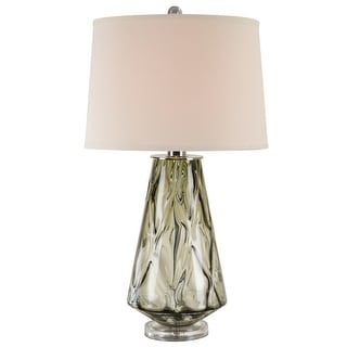 31 Inch Accent Table Lamp with White Drum Shade, Rippled Gray Glass ...