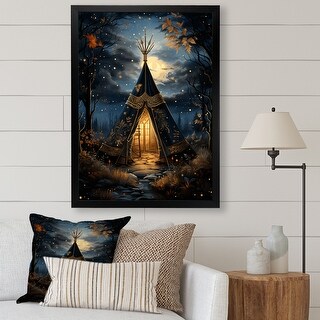 Designart "Blue Native Tipi Celestial Connections I" Native American ...