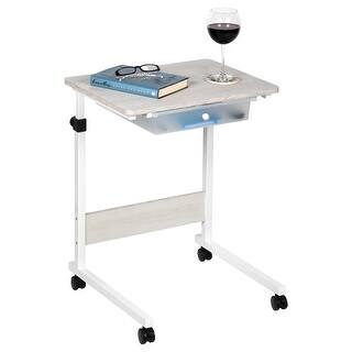 East Bank Designs Adjustable Height Rolling Table, White with Wood ...