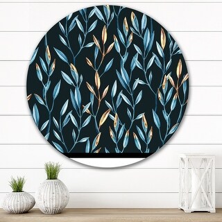 Designart 'Blue And Gold Branches On Black' Patterned Metal Circle Wall ...