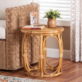 Jayana Natural Rattan Round End Table - Handwoven Wicker Accent Table ...
