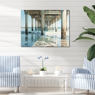 Designart "Minimal Watercolor Pier Horizon" Coastal Pier Wall Art - Bed ...
