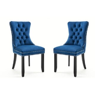 Upholstered Button Tufted Back Blue Velvet Dining Chair with Nailhead ...