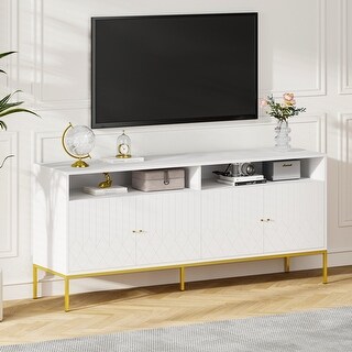 Moasis 70-inch Wide TV Stand with Storage Cabinet and Adjustable Shelf ...