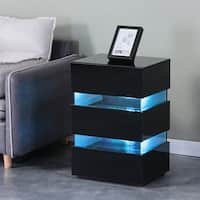 High Gloss LED Side Table, Modern Nightstands with 3 Drawer - Bed Bath ...