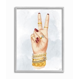 Stupell Fashion Forward Peace Hand Sign with Golden Accessories Framed ...