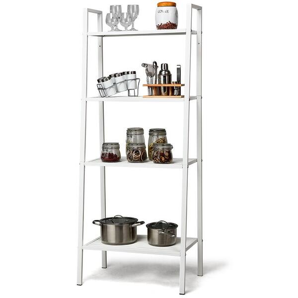 Costway 4-Tier Metal Ladder Shelf Storage Rack Bookshelf Metal Mesh ...