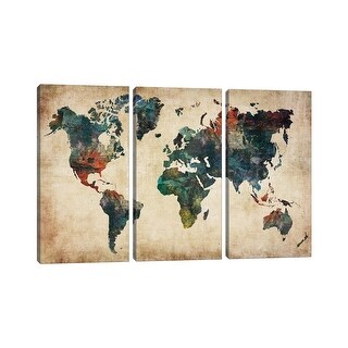 iCanvas "World Map Wall Decor Style" by WallDecorAddict 3-Piece Canvas ...