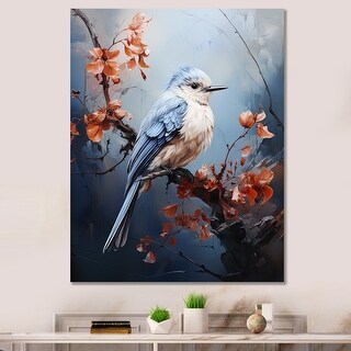 Designart "Blue Bird Murmurs In Moonlight I" Bird Wall Art Print Blue ...