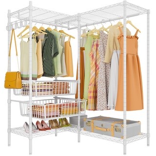 L Shape Garment Rack Heavy Duty Clothing Rack with 4 Adjustable Shelves ...