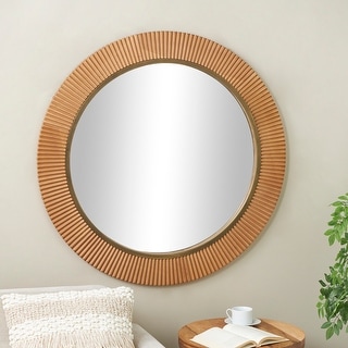 Brown Wood Fluted Room Wall Mirror with Scalloped Edge - Bed Bath ...