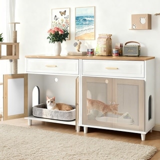 Two-Piece Cat Litter Box Enclosure Furniture Hidden Litter Box Side ...