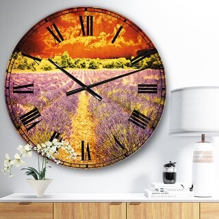 Designart 'Beautiful Lavender Field and Sunset' Floral Large Wall CLock ...