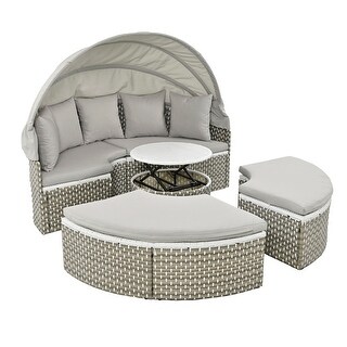 Gymax Outdoor Round Daybed w/ Retractable Canopy & Side Table Backyard ...