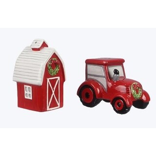 Farmhouse Tractor and Red Barn Holiday Salt and Pepper Shaker Set ...