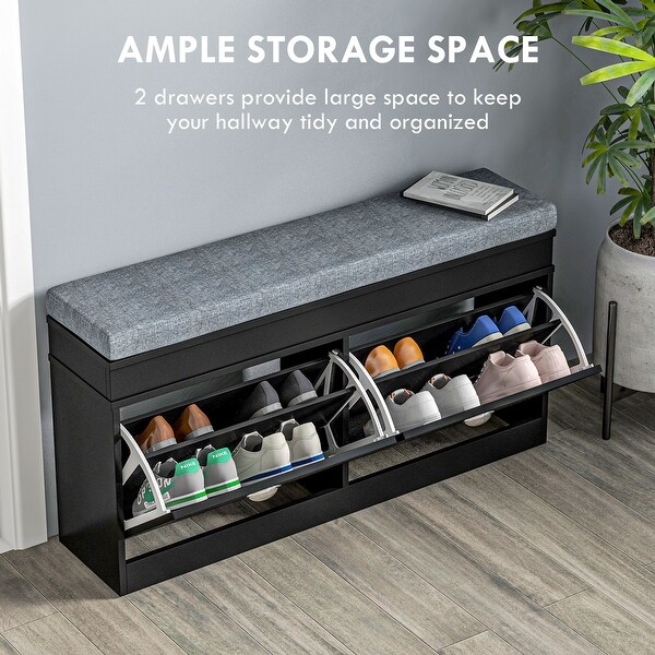 Entryway Shoe Bench Upholstered Seat Storage Bench with Flip Door Comfortable Black Storage Bench Hallway Bench Indoor Bench Bed Bath Beyond 41833029