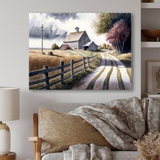 Designart "Charming Barn And Path I" Farmhouse / Country Canvas Wall ...
