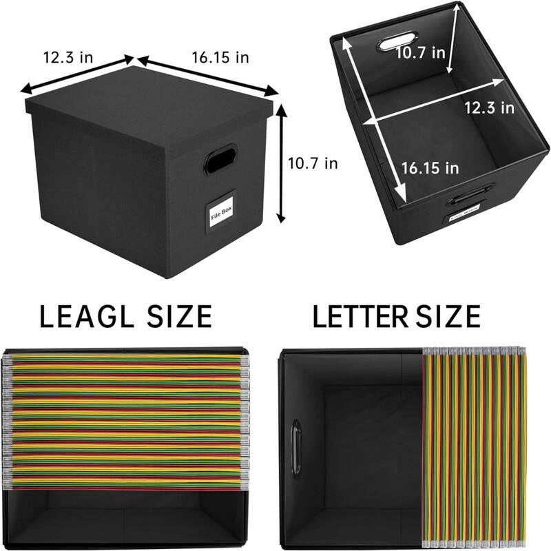 File Box Organizer with Lid (Black) - Overstock - 39426961