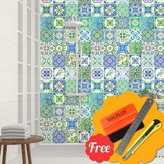 Walplus Turkish Blue Green Mosaic Mix Tile Stickers Peel and Stick Wall ...