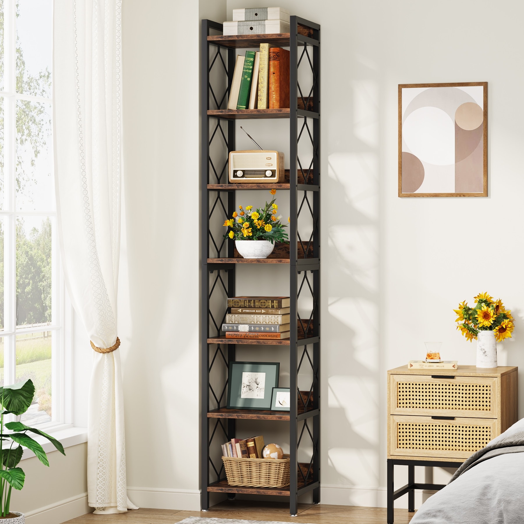 Tall brown bookcase store