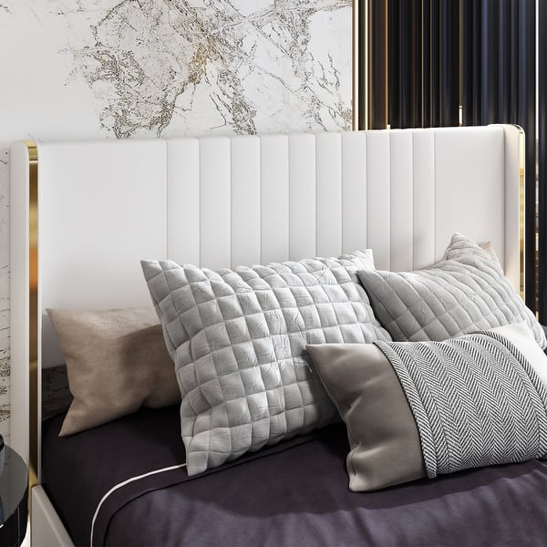 Modern Illuminated Bed Frame with Gold Trim - Chic Upholstered Design ...