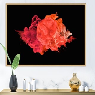 Designart "Red Ink Cloud On Black" Modern Framed Canvas Wall Art Print ...