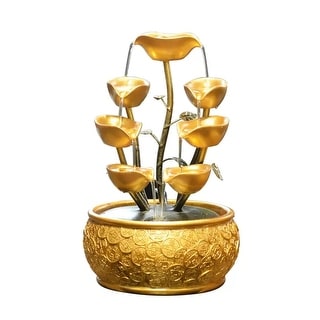 Indoor Water Fountains Tabletop Fountain Creative Gold Leaf Flowing ...