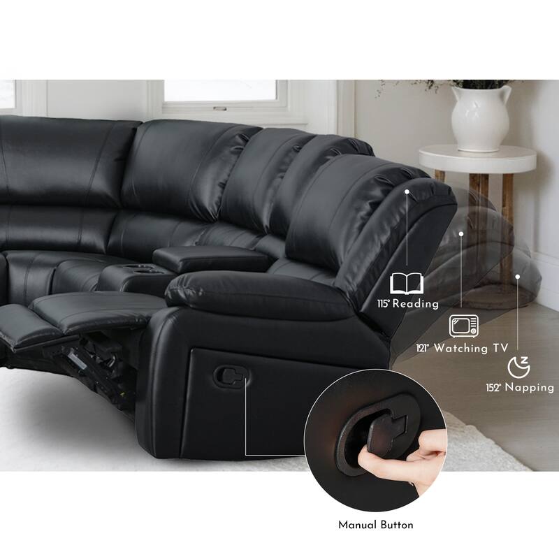 119''W Faux Leather 6-Seat Large Manual Reclining Sectional Sofa - On ...
