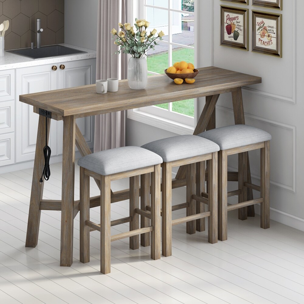 Coffee Bar Table Red Barrel Studio® 4-Piece Bar Table Set With Power ...