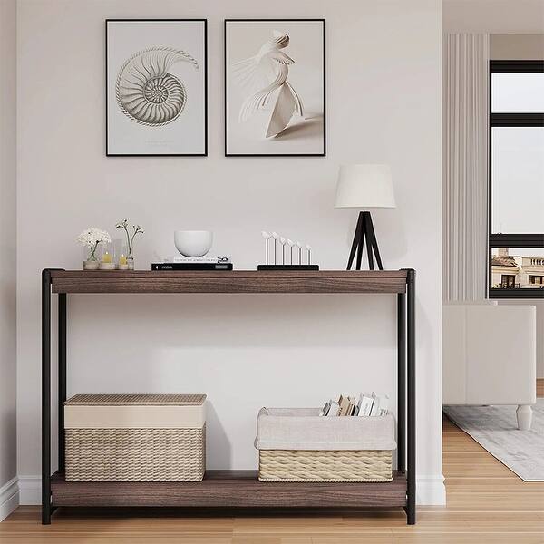 2 Tier Console Table Hallway Storage Shelf Display Accent Sofa Brown ...