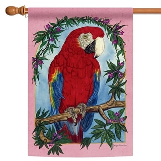 Perched Parrot Tropical Fade-Resistant Outdoor Flag - 40" x 28" - Bed ...