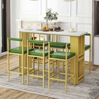 7-Piece 63-Inch Wide Counter Height Console Bar Table and 6 Stools Set ...