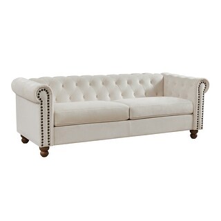 3 Seater Upholstered Couch Chesterfield Tufted Sofa w/ Rolled Arms ...