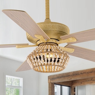 52-in Boho 5-Blade Sand Gold Reversible Cage Ceiling Fan with Remote ...