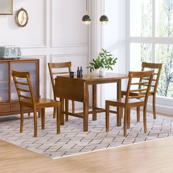 Wood Square Drop Leaf Breakfast Nook Extendable Dining Table Set with 4 ...